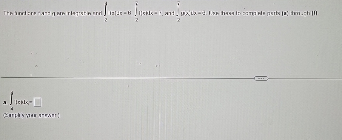 Solved The functions f ﻿and g ﻿are integrable and | Chegg.com