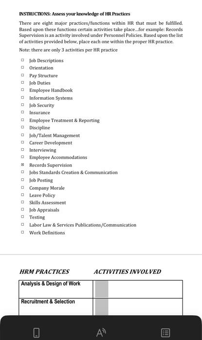 Solved This is merely an assessment of your knowledge of HR | Chegg.com