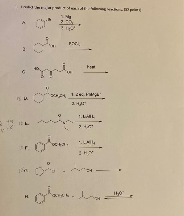 Solved 1. Predict the major product of each of the following | Chegg.com