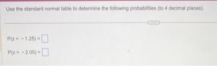 Solved Use the standard normal table to determine the | Chegg.com