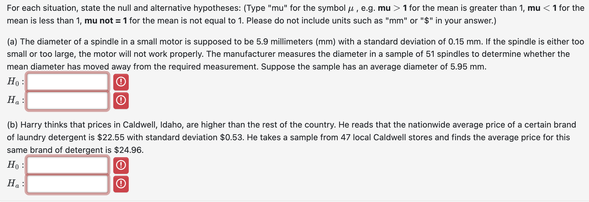Solved For each situation, state the null and alternative | Chegg.com