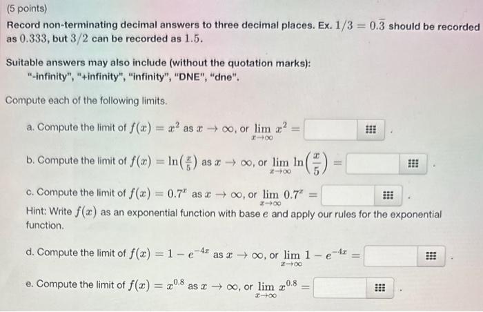 Solved (5 points) Record non-terminating decimal answers to | Chegg.com