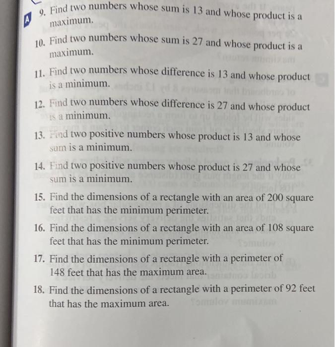 Solved 9. Find two numbers whose sum is 13 and whose product | Chegg.com