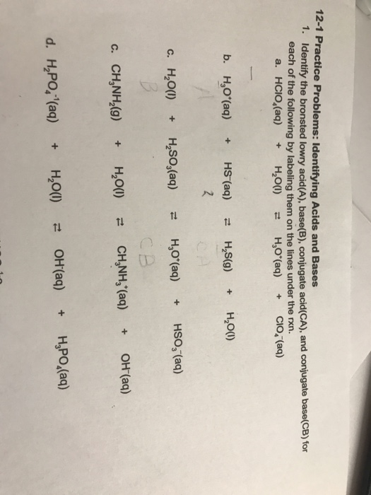 Solved 12-1 Practice Problems: Identifying Acids and Bases | Chegg.com