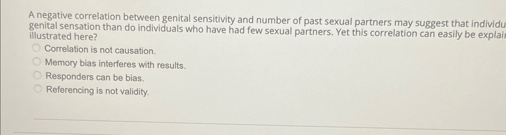 Solved A negative correlation between genital sensitivity | Chegg.com