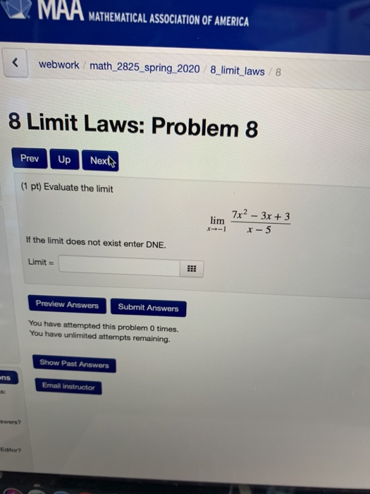 Solved webwork/math_2825_spring_2020 8_limit_laws / 1 8 | Chegg.com