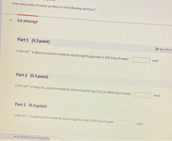 Solved How many moles of solute are there in the following | Chegg.com