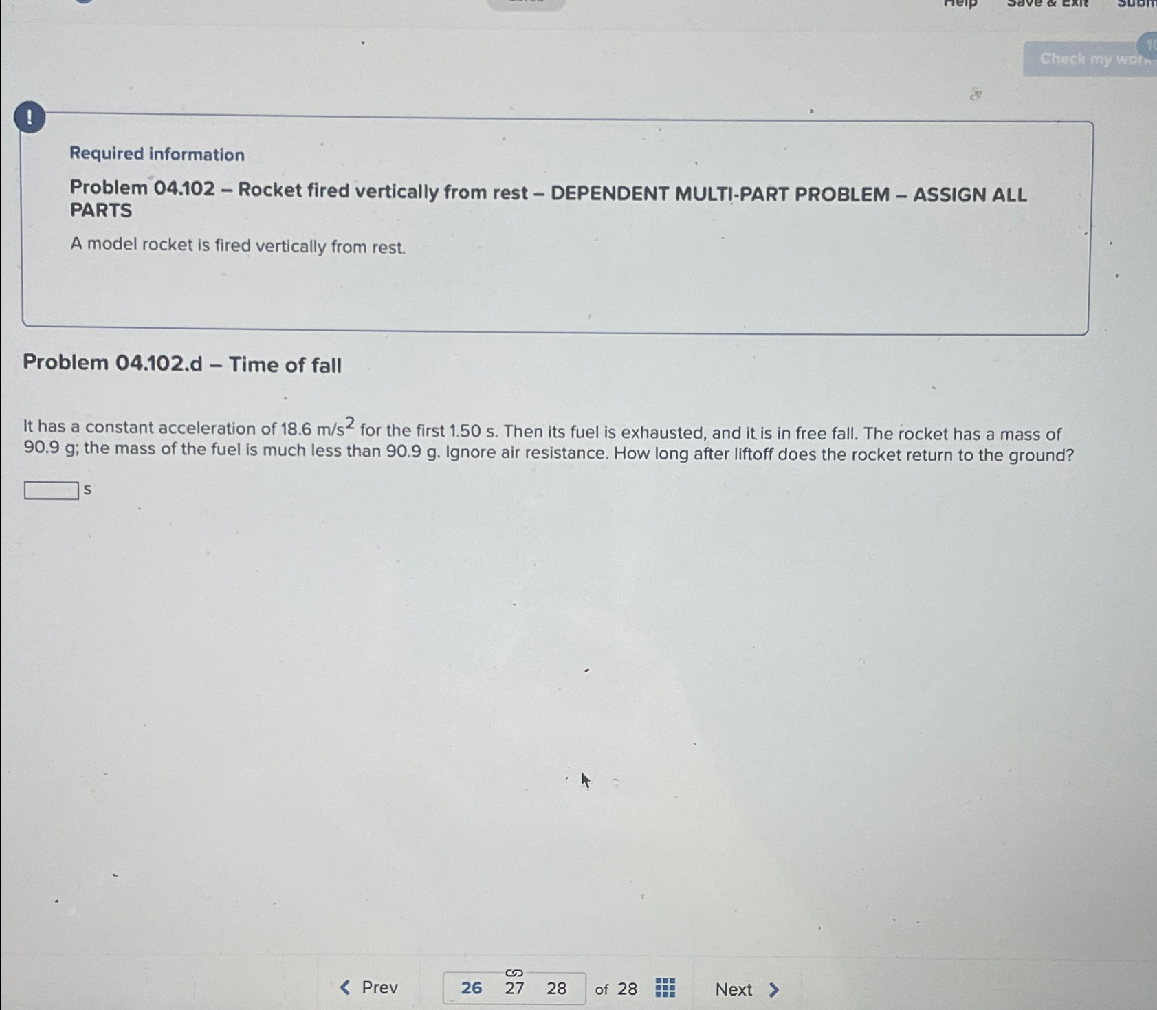 Solved !Required informationProblem 04.102 - ﻿Rocket fired | Chegg.com