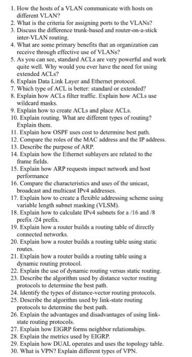 Solved 1. How the hosts of a VLAN communicate with hosts on | Chegg.com