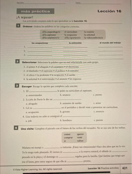 Lección 16 más práctica ¡A repasar! Las actividades | Chegg.com