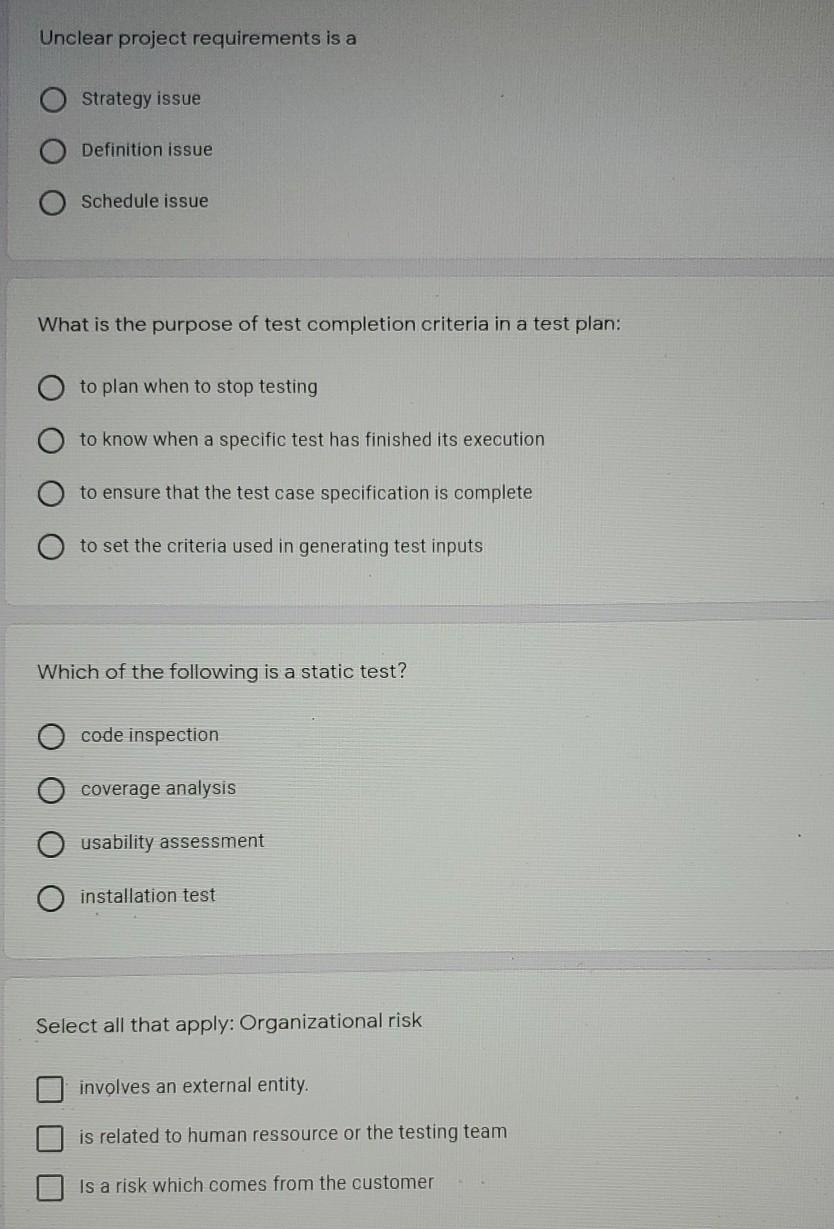 Solved Unclear project requirements is a Strategy issue | Chegg.com