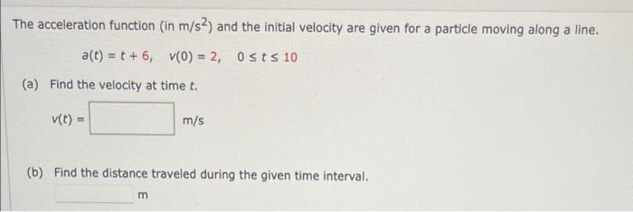Solved The acceleration function (in m/s2) and the initial | Chegg.com