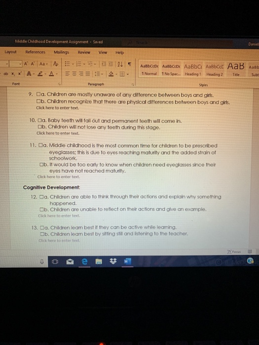 Solved Middle Childhood Development Assignment - Saved | Chegg.com