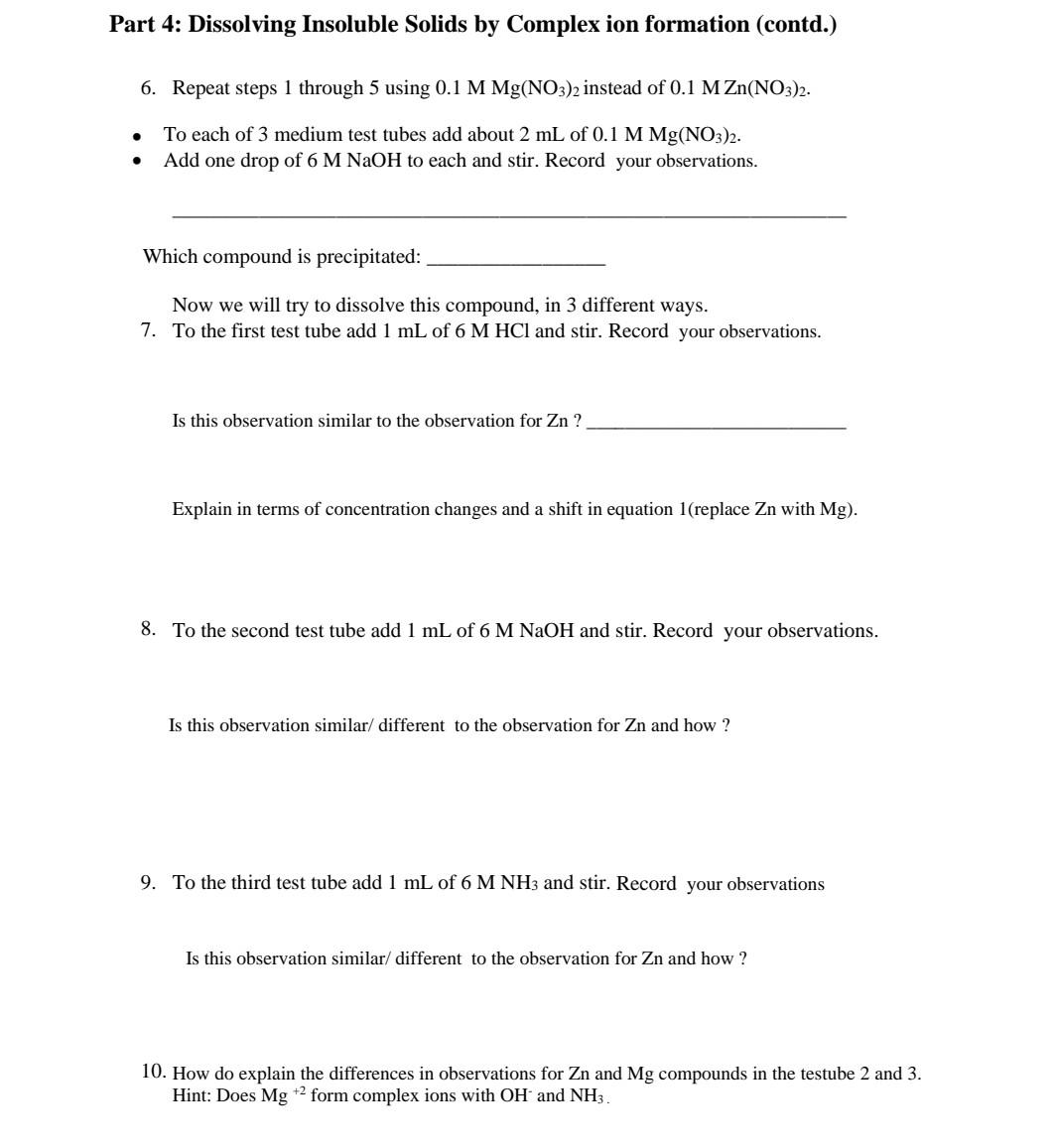 Solved Part 4: Dissolving Insoluble Solids by Complex ion | Chegg.com