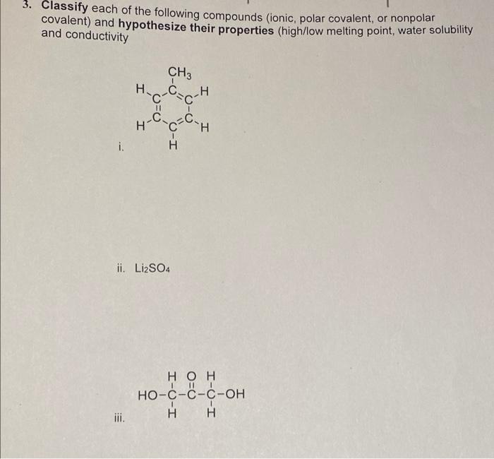 Solved 3. Classify each of the following compounds (ionic, | Chegg.com