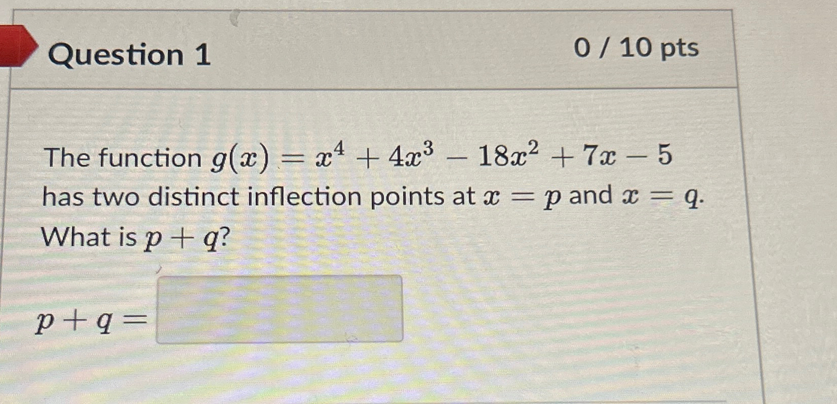 Solved Question 1010 ﻿ptsThe function g(x)=x4+4x3-18x2+7x-5 | Chegg.com