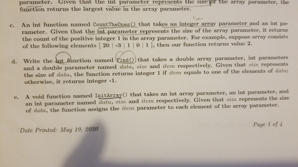 Solved parameter. Given that the int parameter represents | Chegg.com