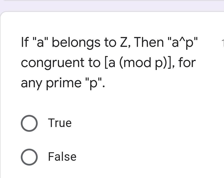 Solved If "a" belongs to Z, Then "a^p" congruent to [a (mod | Chegg.com