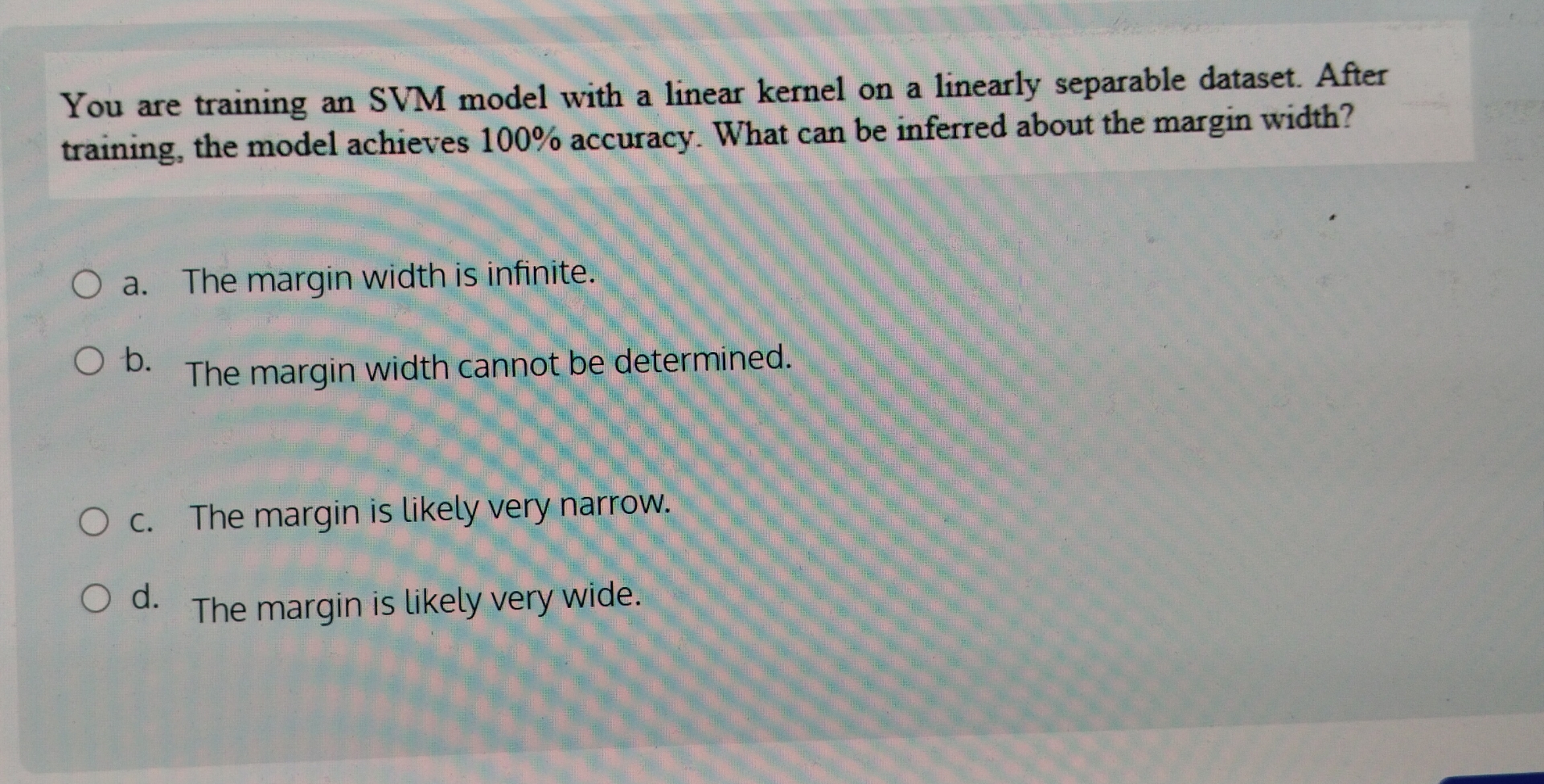 Solved You are training an SVM model with a linear kernel on | Chegg.com