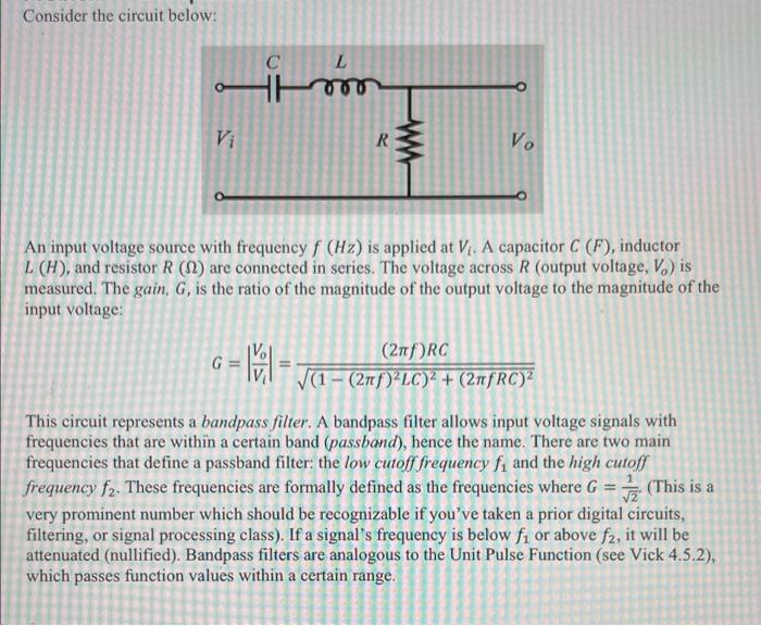 Solved Consider The Circuit Below An Input Voltage Source 