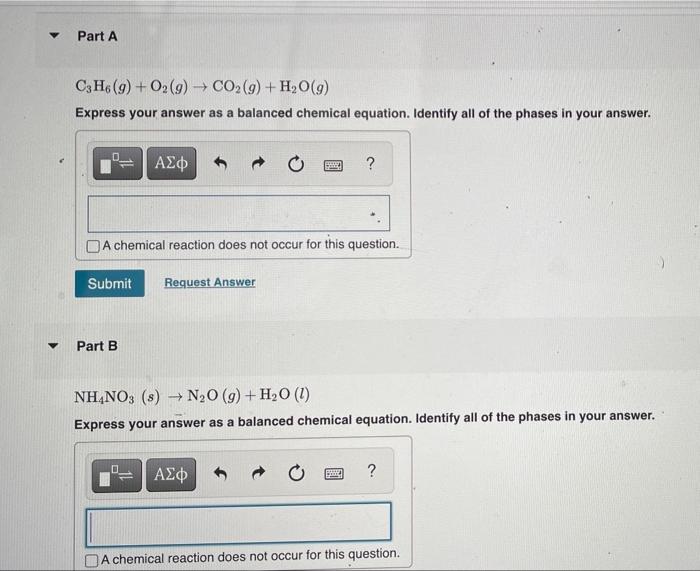 Solved y Part A C3H6(9) + O2(g) + CO2(g) + H2O(9) Express | Chegg.com