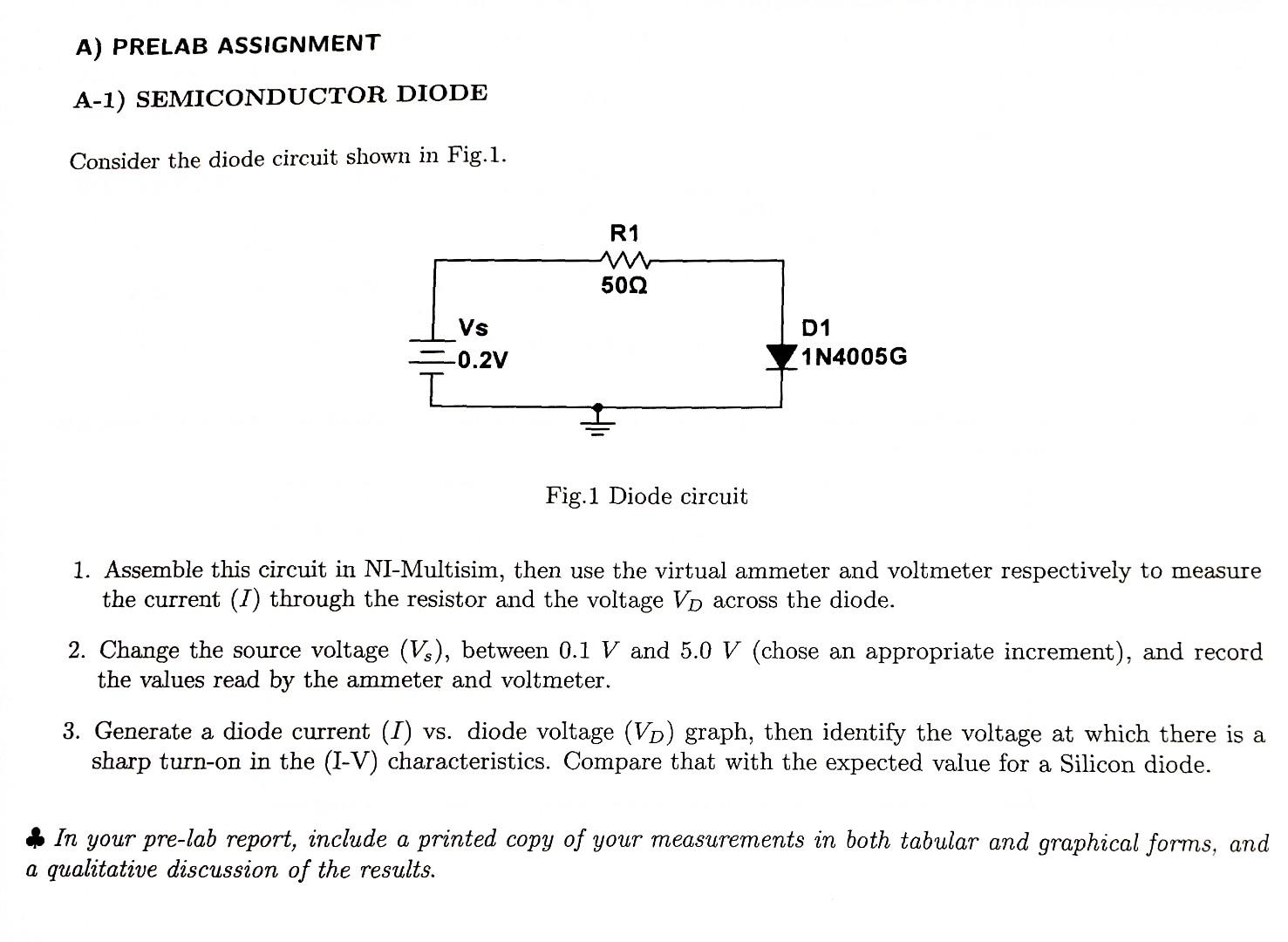 Solved A) PRELAB ASSIGNMENT A-1) SEMICONDUCTOR DIODE | Chegg.com