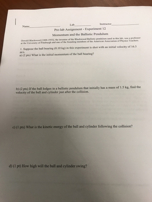 Solved Instructor Name Pre-lab Assignment - Experiment 12 | Chegg.com