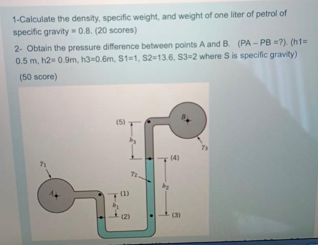 Solved 1-Calculate the density, specific weight, and weight | Chegg.com