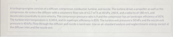 Solved A turboprop engine consists of a diffuser, compressor | Chegg.com