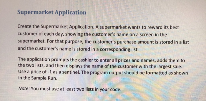 Solved Supermarket Application Create the Supermarket | Chegg.com