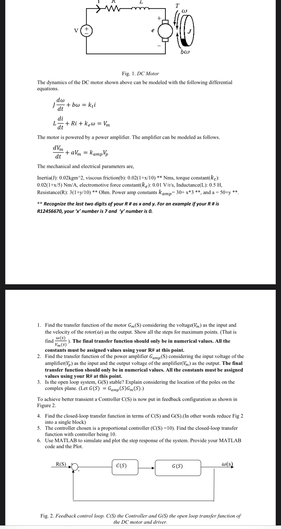 Solved Fig. 1. ﻿DC MotorThe dynamics of the DC motor shown | Chegg.com