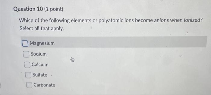 Solved Which of the following elements or polyatomic ions | Chegg.com
