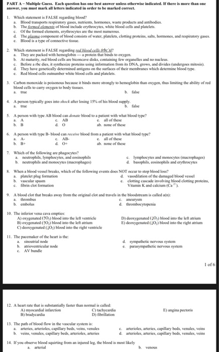 Solved PARTA-Multiple Guess. Each question has one best aner | Chegg.com