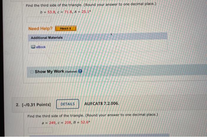 Solved Find the third side of the triangle. (Round your | Chegg.com
