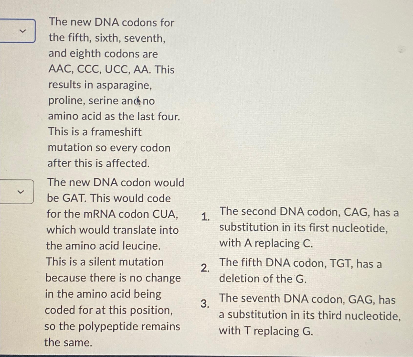 Solved The new DNA codons for the fifth, sixth, seventh, and | Chegg.com