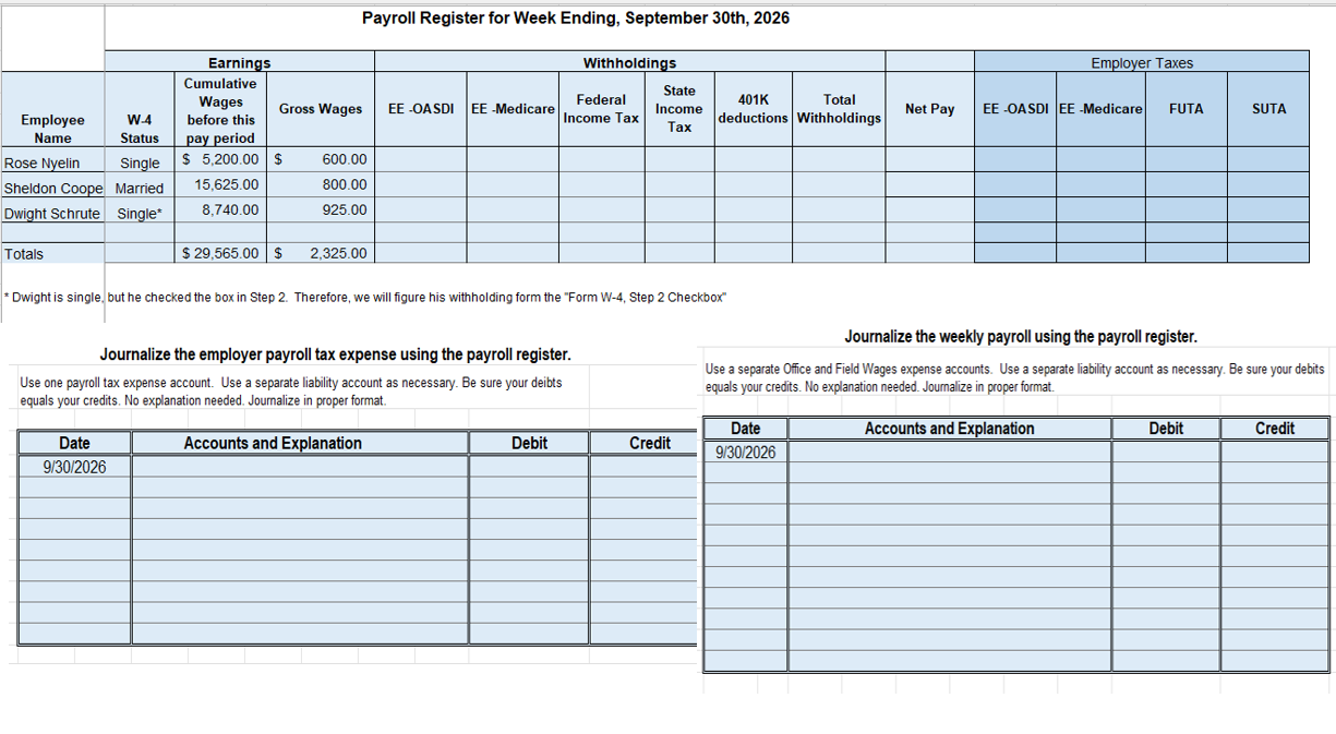 Solved 1. ﻿Complete the payroll register the weekly payroll | Chegg.com