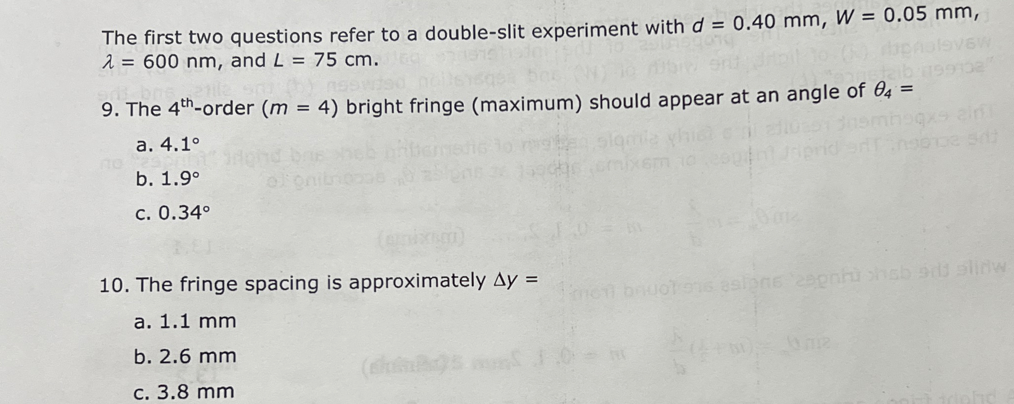 Solved The first two questions refer to a double-slit | Chegg.com