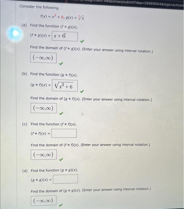 Solved Consider the following. f(x)=x3+6,g(x)=3x (a) Find | Chegg.com