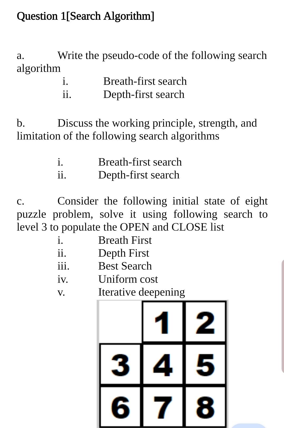Solved Question 1[Search Algorithm] a. Write the pseudo-code | Chegg.com