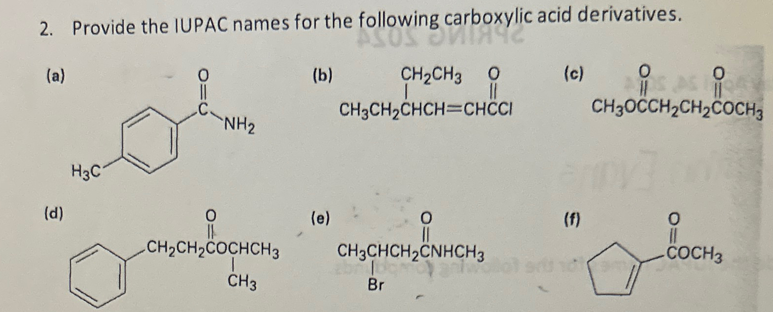 Solved Provide the IUPAC names for the following carboxylic | Chegg.com