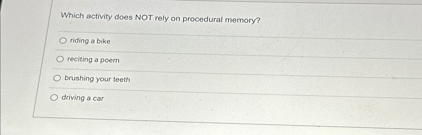 Solved Which activity does NOT rely on procedural | Chegg.com