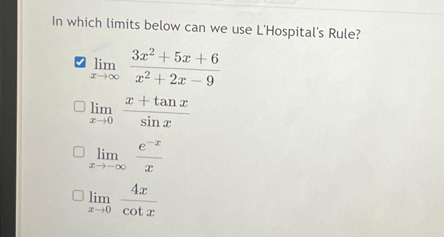 Solved In which limits below can we use L'Hospital's | Chegg.com