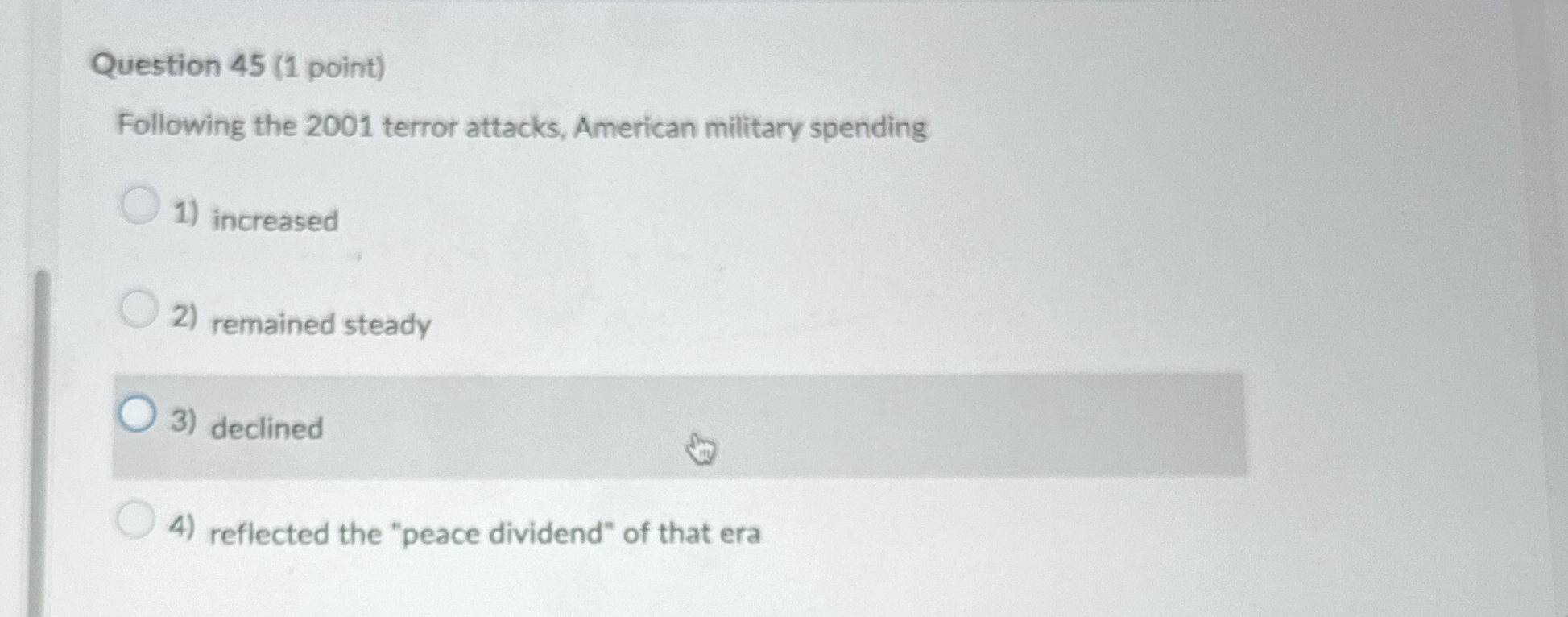 Solved Question 45 (1 ﻿point)Following the 2001 ﻿terror | Chegg.com