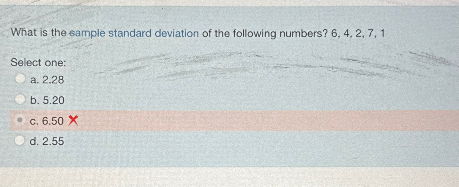 Solved What is the sample standard deviation of the | Chegg.com