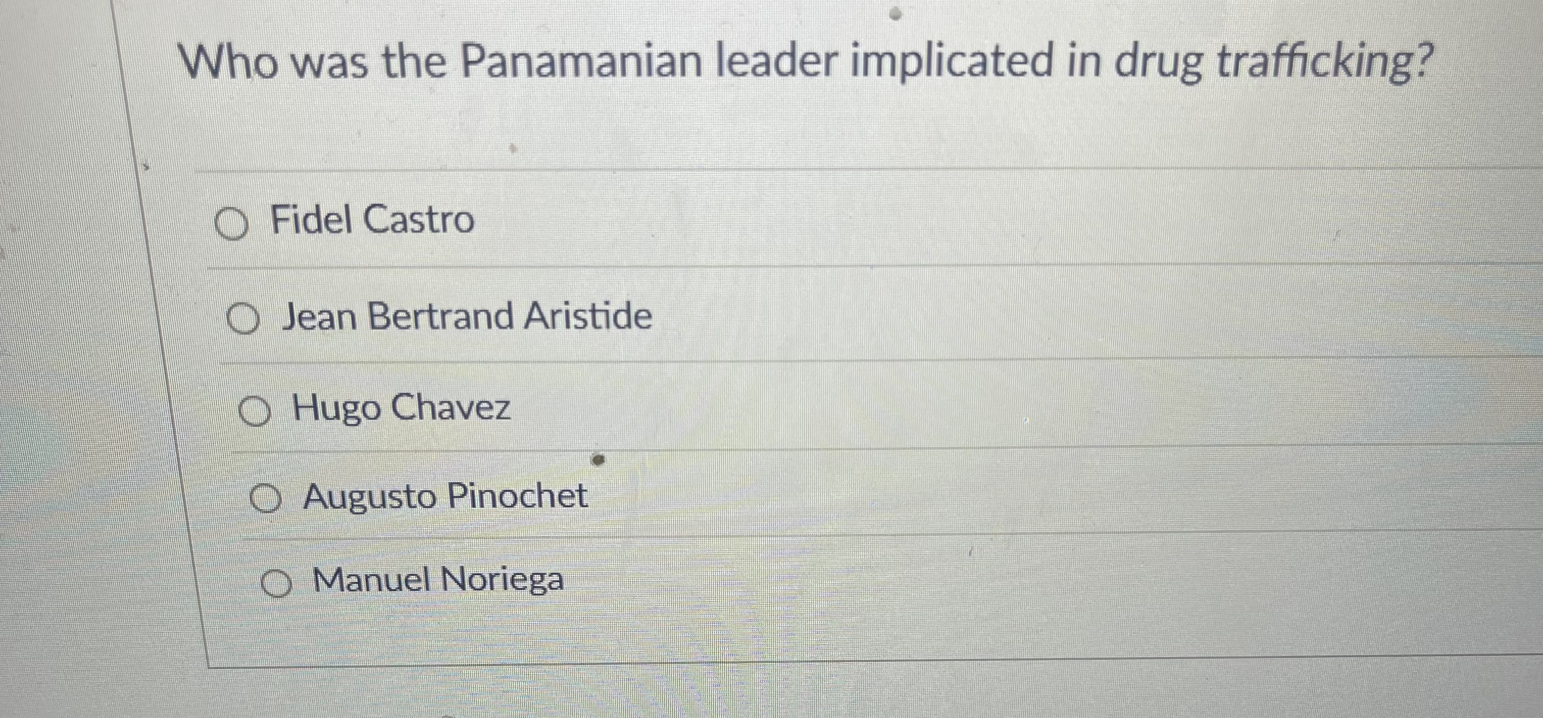 Solved Who was the Panamanian leader implicated in drug | Chegg.com