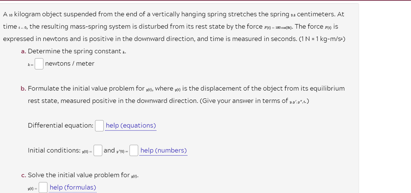 Solved A 10 ﻿kilogram object suspended from the end of ﻿a | Chegg.com
