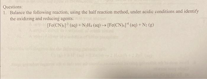 Solved Questions: 1. Balance the following reaction, using | Chegg.com