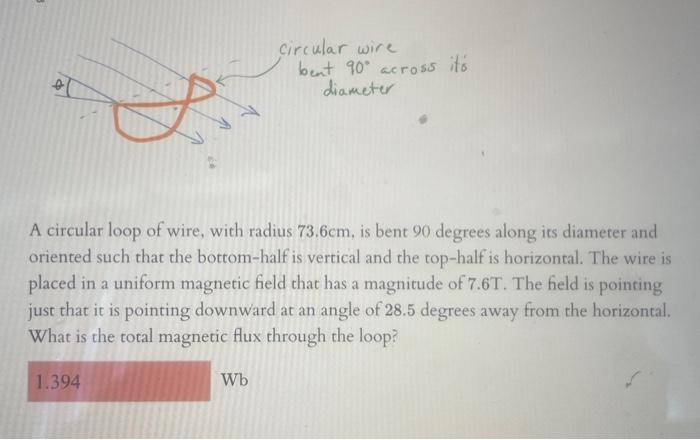 Solved circular wire bent 90∘ across itó diameter A circular | Chegg.com