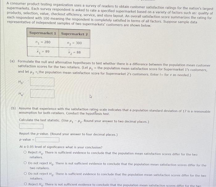 Solved A Consumer Product Testing Organization Uses A Survey