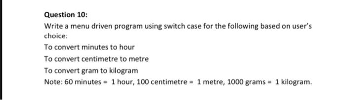 Solved Question 10 Write A Menu Driven Program Using Switch 1005
